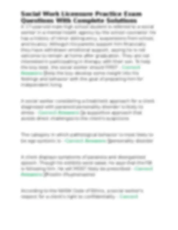 Social Work Licensure Practice Exam Questions and Answers | Exams ...