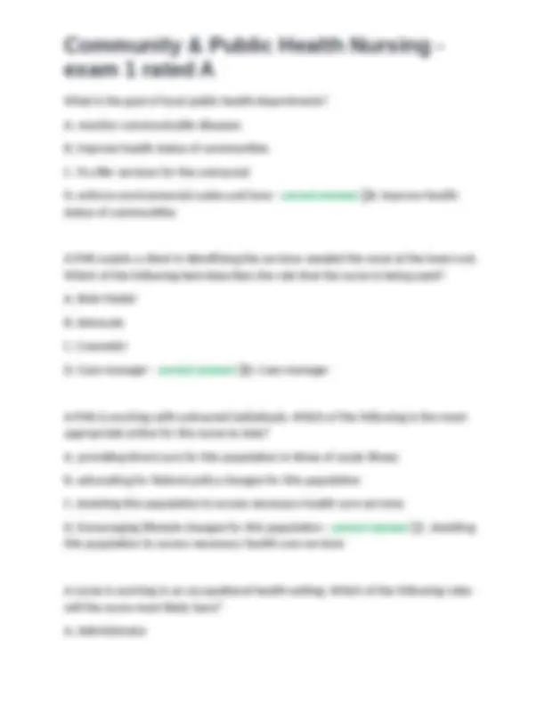 Community & Public Health Nursing Exam 1: Multiple Choice Questions and ...