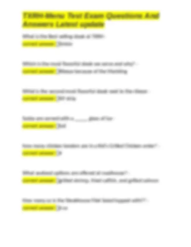 TXRH-Menu Test Exam Questions And Answers | Exams Food science | Docsity