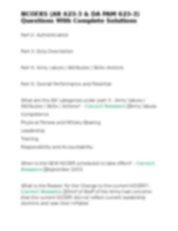 NCOERS (AR 623-3 & DA PAM 623-3) Questions With Complete Solutions ...