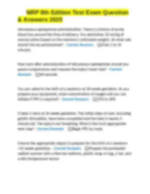 NRP 8th Edition Test Exam Questions & Answers 2025: Neonatal ...
