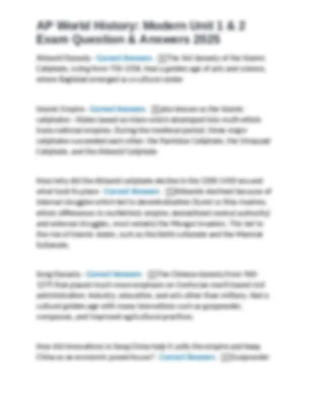 AP World History: Modern Unit 1 & 2 Exam Question & Answers 2025 ...