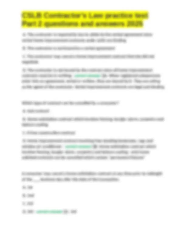 CSLB Contractor's Law Practice Test: Part 2 Questions and Answers ...
