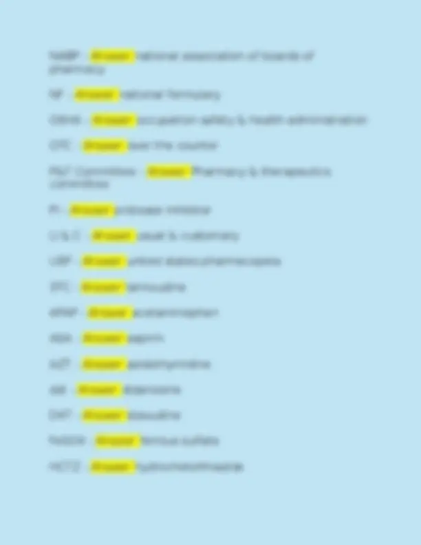 Pharmacy Technician Abbreviations and Definitions | Exams Nursing | Docsity
