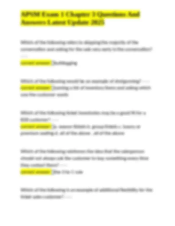 APSM Exam 1 Chapter 3: Ticket Sales and Pricing Strategies | Exams Sport Marketing | Docsity