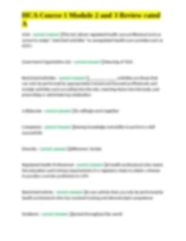 HCA Course 1 Module 2 and 3 Review: Exercises and Questions | Exams ...