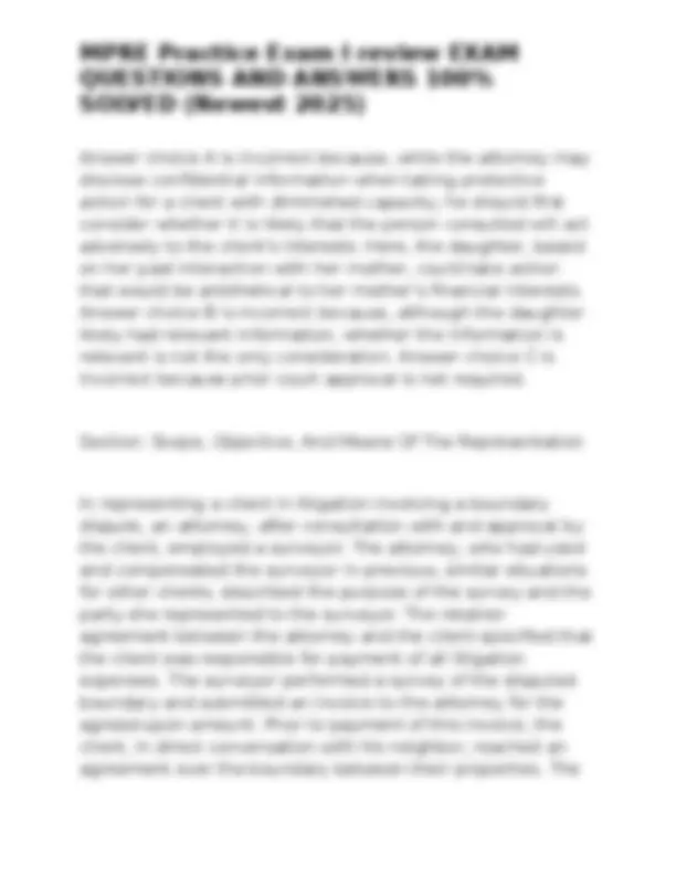 MPRE Practice Exam I Review: Questions and Answers (Newest 2025 ...