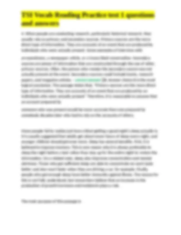 TSI Vocab Reading Practice Test 1: Questions and Answers | Exams ...