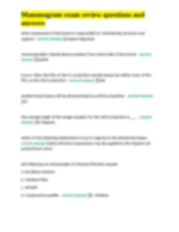 Mammography Exam Review Questions and Answers | Exams Medicine | Docsity