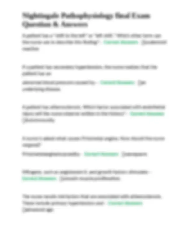 Nightingale Pathophysiology final Exam Question & Answers | Exams Nursing | Docsity