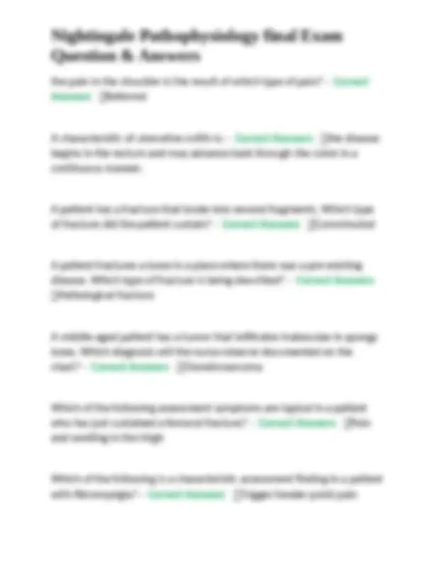 Nightingale Pathophysiology final Exam Question & Answers | Exams Nursing | Docsity