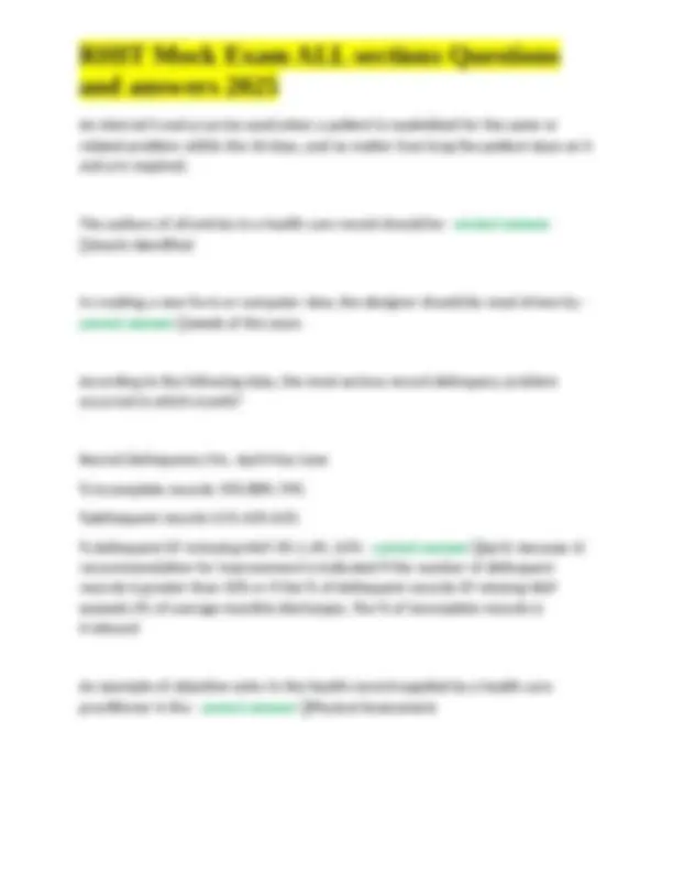 RHIT Mock Exam ALL sections Questions and answers 2025 | Exams Medicine ...