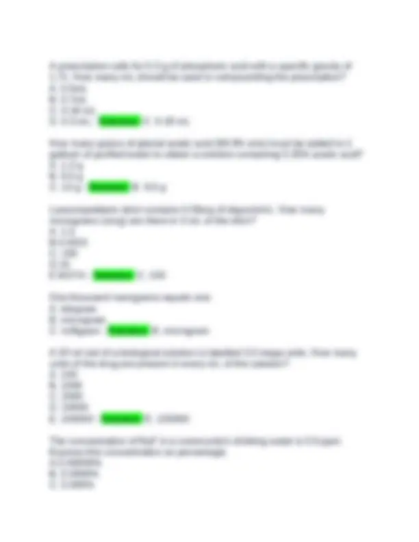 Pharmaceutical Calculations Final Test: Questions and Answers | Exams ...