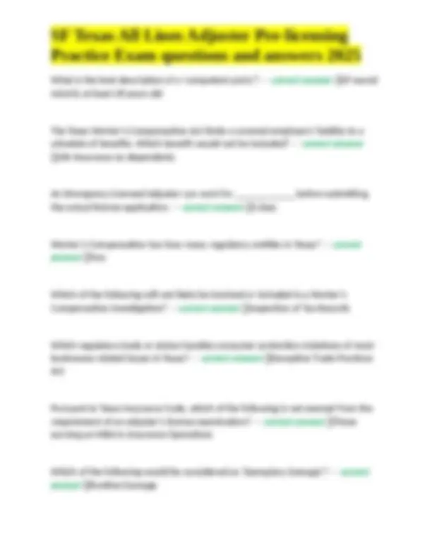 Texas All Lines Adjuster Pre-licensing Practice Exam Questions and ...