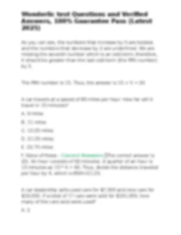 Wonderlic Test Practice Questions and Answers | Exams Nursing | Docsity