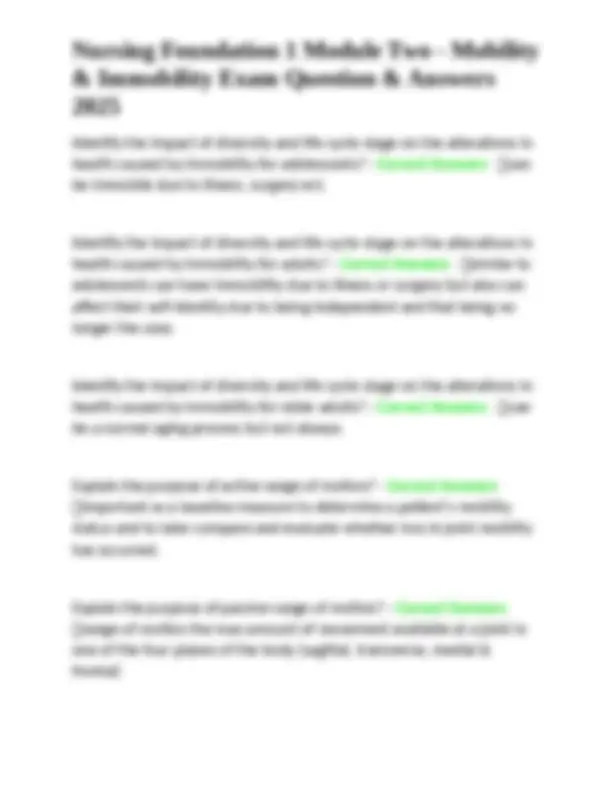 Nursing Foundation 1 Module Two - Mobility & Immobility Exam Question ...