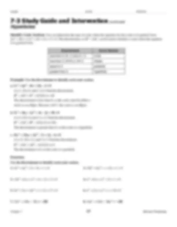 Review for unit 7 algebra lesson 3 | Summaries Mathematics | Docsity