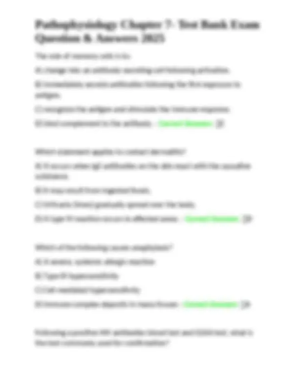 Pathophysiology Chapter 7 Test Bank Exam: Multiple Choice Questions and ...