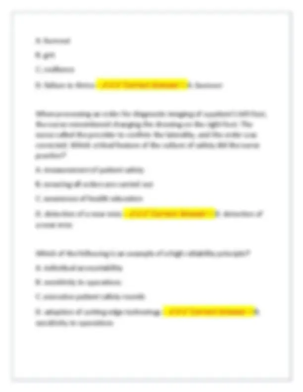 CPPS IHI Practice Exam: Patient Safety Questions & Answers | Quizzes Nursing | Docsity