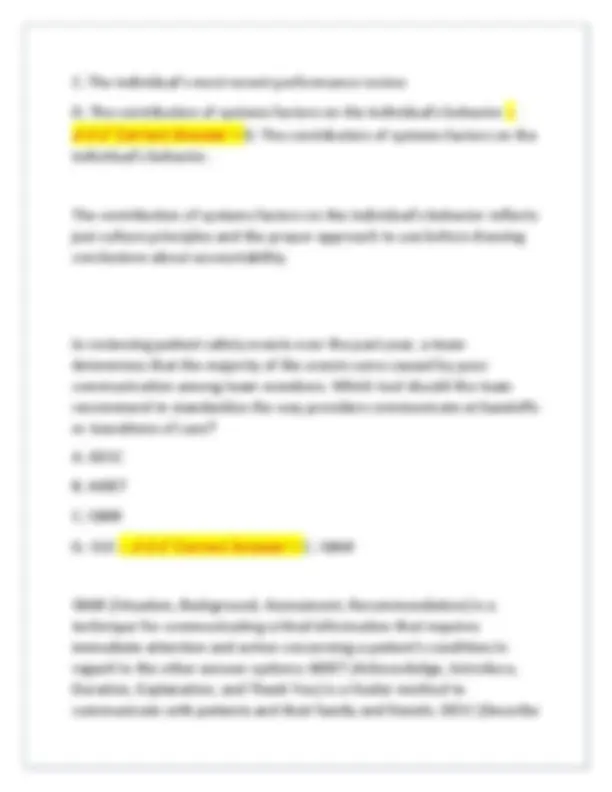 CPPS IHI Practice Exam: Patient Safety Questions & Answers | Quizzes Nursing | Docsity