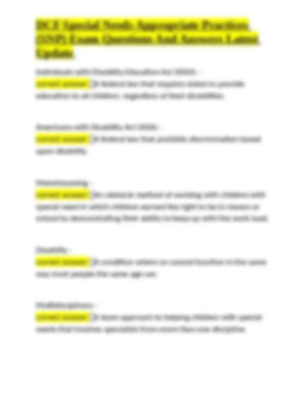 DCF Special Needs Appropriate Practices (SNP) Exam Questions and ...