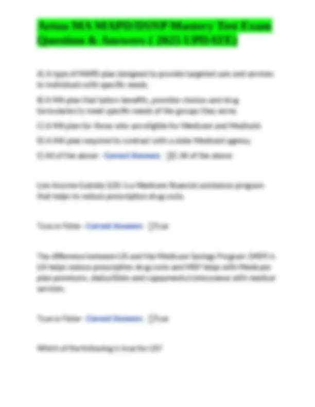 Aetna MA MAPD/DSNP Mastery Test Exam: Questions and Answers (2025 ...