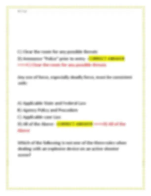 ALERRT Active Shooter Exam: Questions and Answers | Exams Law | Docsity