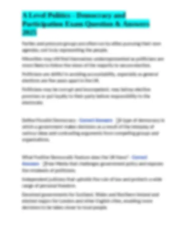 A Level Politics - Democracy and Participation: Exam Questions and ...