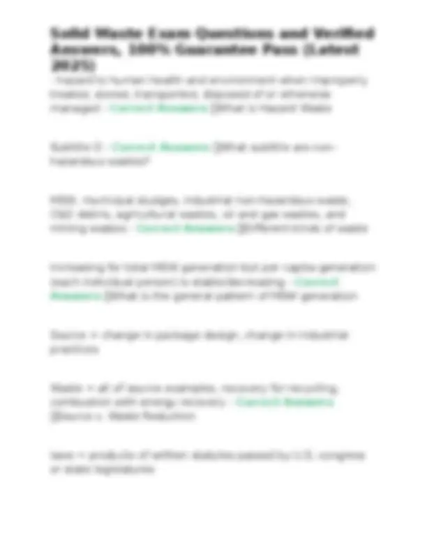 Solid Waste Management Exam Questions and Answers | Exams Nursing | Docsity