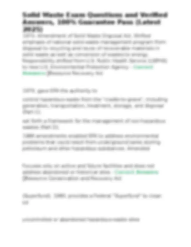 Solid Waste Management Exam Questions and Answers | Exams Nursing | Docsity