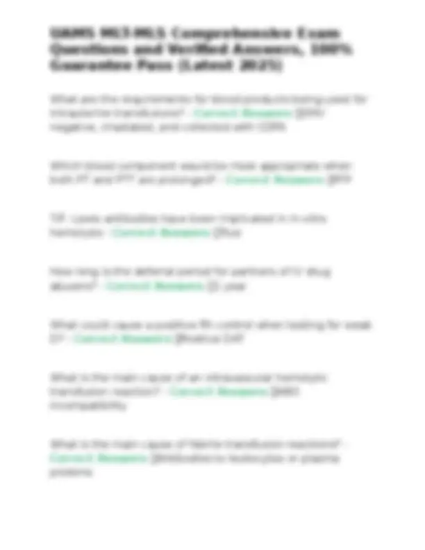 UAMS MLT-MLS Comprehensive Exam Questions and Verified Answers, 100% ...