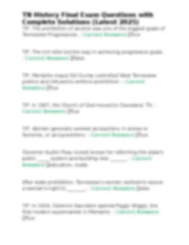 Tennessee History Final Exam Questions and Answers | Exams Nursing ...