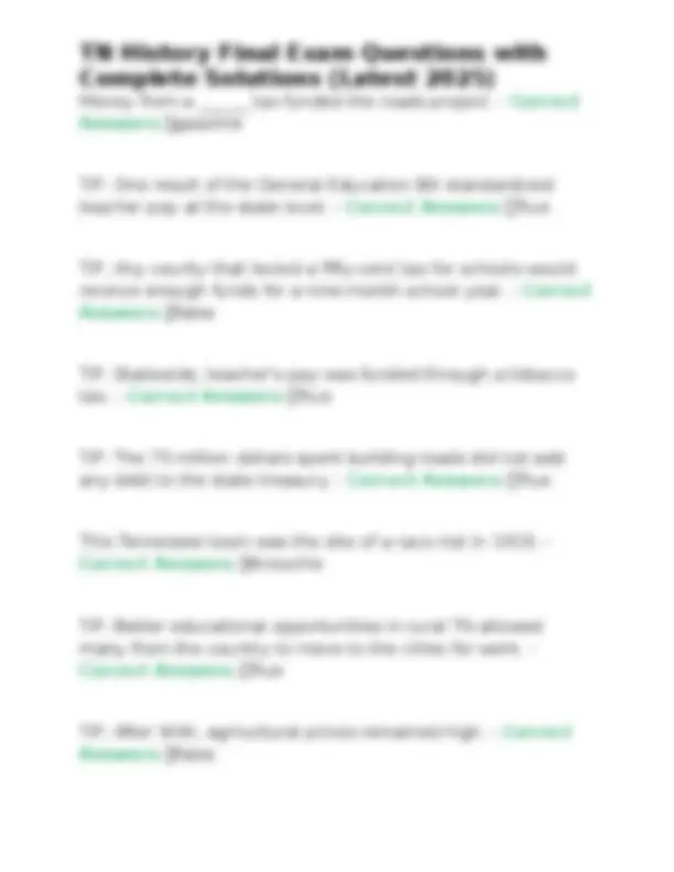 Tennessee History Final Exam Questions and Answers | Exams Nursing ...