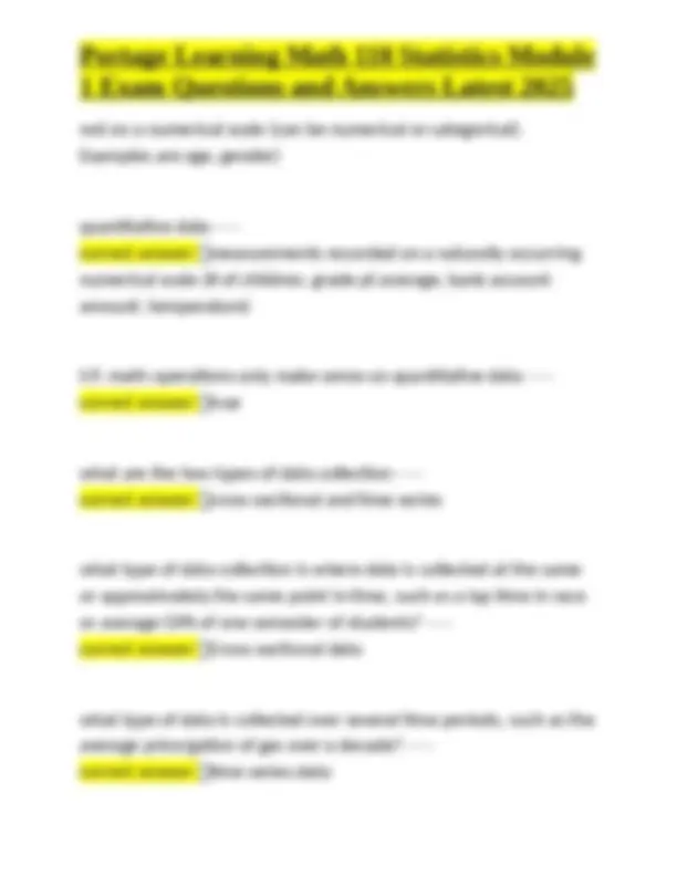 Portage Learning Math 110 Statistics Module 1 Exam Questions and ...