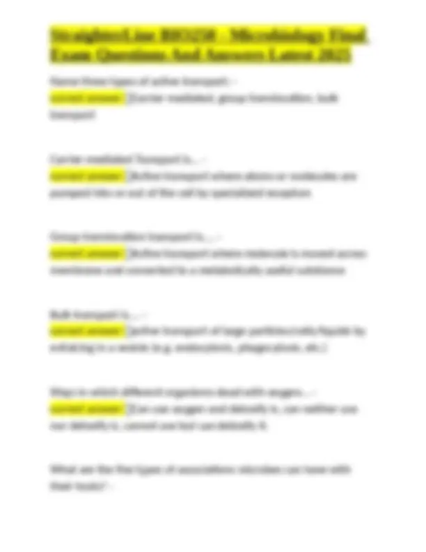 StraighterLine BIO250 - Microbiology Final Exam Questions And Answers ...