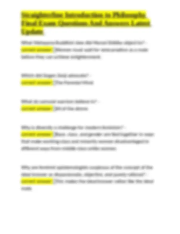 Straighterline Introduction to Philosophy Final Exam Questions and ...