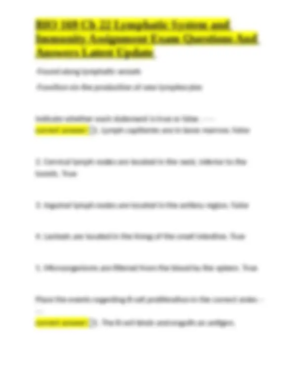 BIO 169 Ch 22 Lymphatic System and Immunity Assignment Exam Questions ...