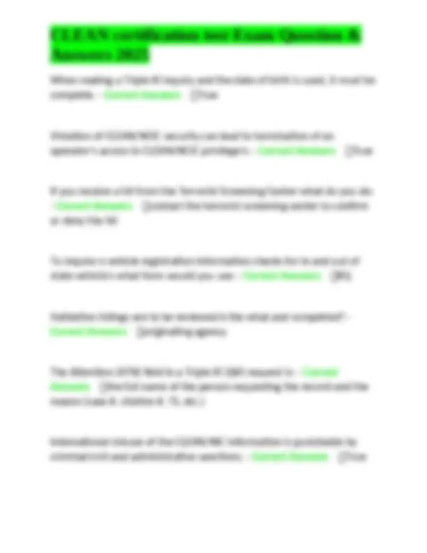 CLEAN certification test Exam Question & Answers 2025 | Exams Nursing ...