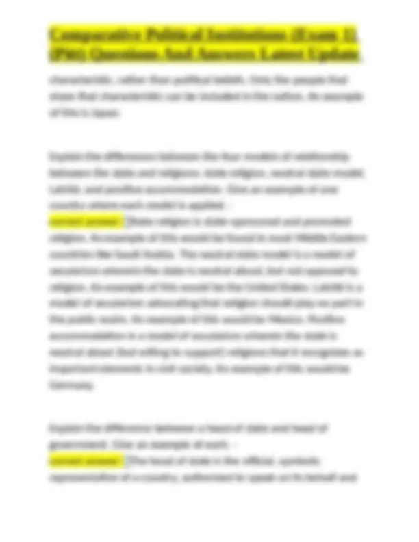 Comparative Political Institutions Exam 1: Questions and Answers ...