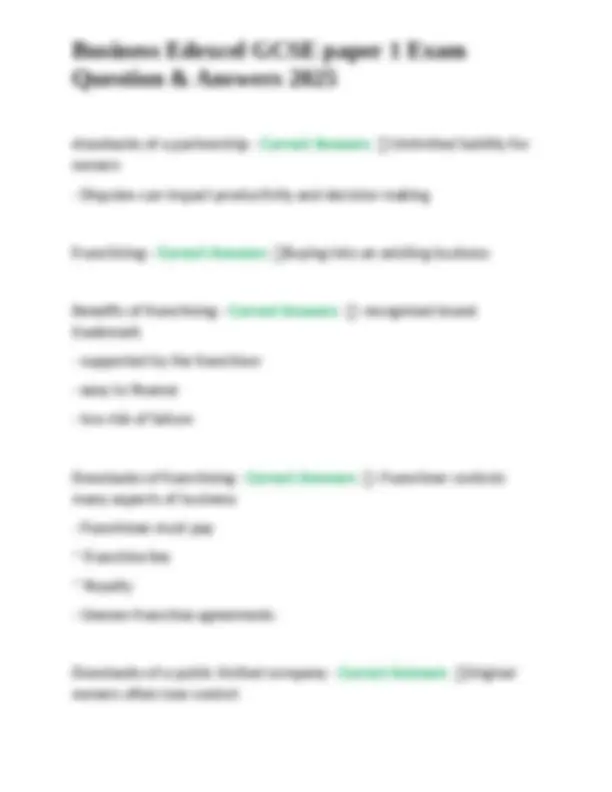 Business Edexcel GCSE paper 1 Exam Question & Answers 2025 | Exams Nursing | Docsity