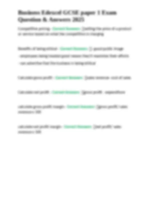 Business Edexcel GCSE paper 1 Exam Question & Answers 2025 | Exams Nursing | Docsity