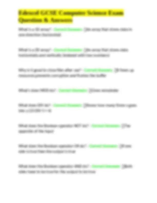 Edexcel GCSE Computer Science Exam Questions and Answers | Exams Nursing | Docsity