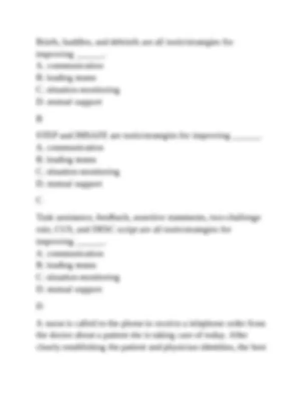 TeamSTEPPS Review Questions With Complete Solutions | Exams Nursing ...
