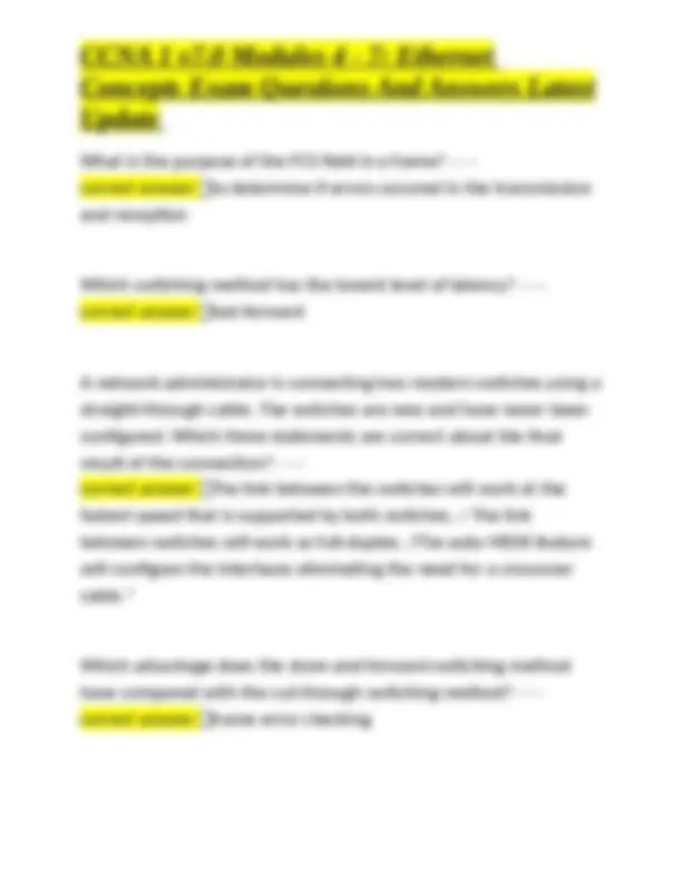 CCNA 1 v7.0 Modules 4 - 7: Ethernet Concepts Exam Questions And Answers ...