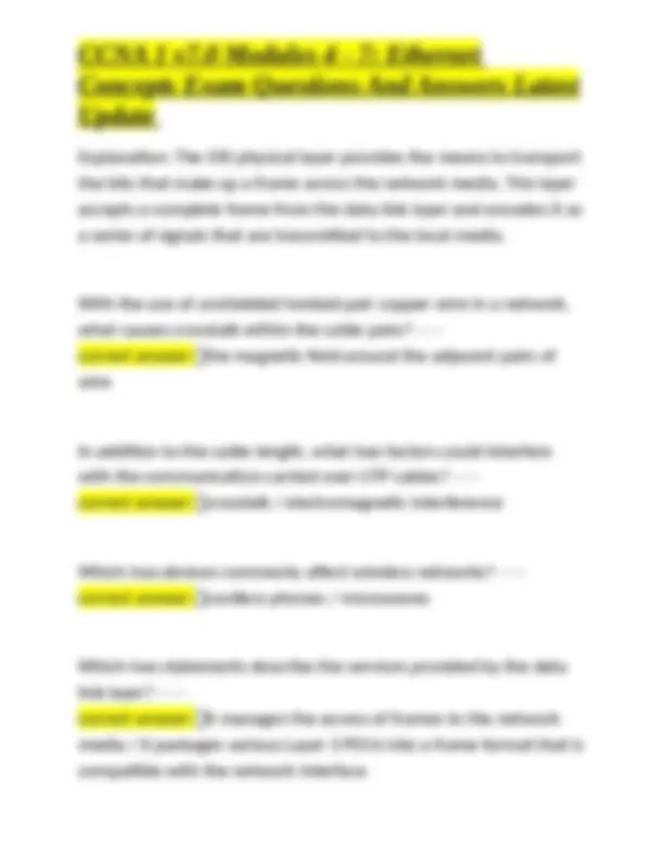 CCNA 1 v7.0 Modules 4 - 7: Ethernet Concepts Exam Questions And Answers | Exams Computer Science ...