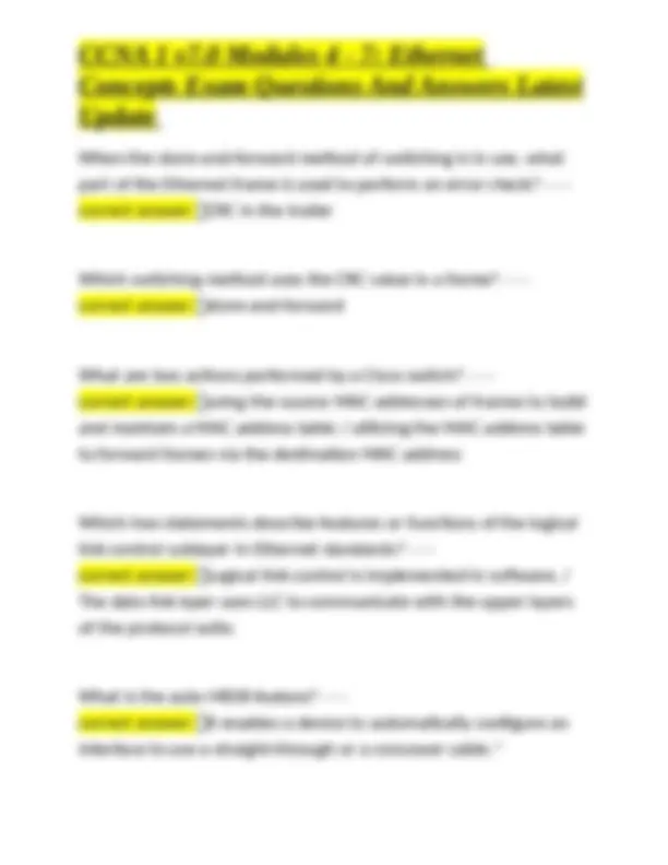 CCNA 1 v7.0 Modules 4 - 7: Ethernet Concepts Exam Questions And Answers ...
