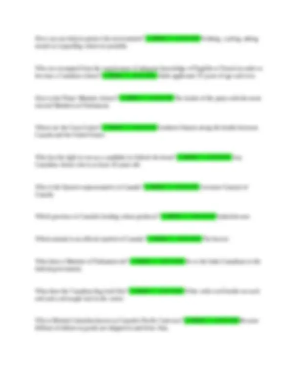 Canadian Citizenship Test: Questions and Answers | Exams Nursing | Docsity