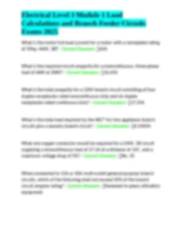 Electrical Level 3 Module 1 Load Calculations and Branch Feeder Circuits Exams 2025 | Exams ...