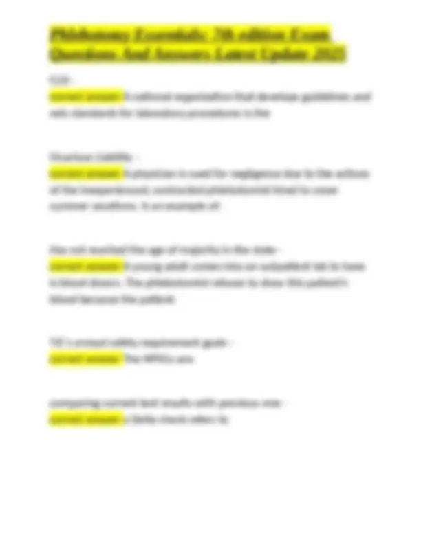 Phlebotomy Essentials: 7th Edition Exam Questions and Answers | Exams ...