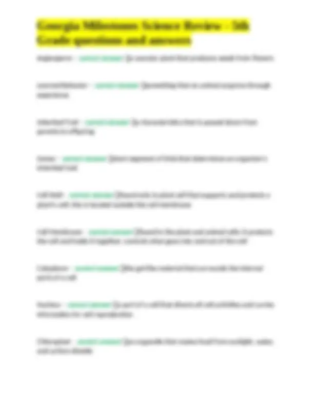 Georgia Milestones Science Review - 5th Grade questions and answers ...